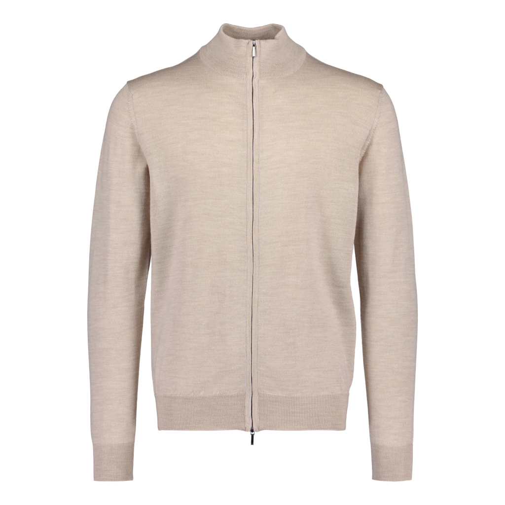 Full Zip Neule Superfine Merino Sand